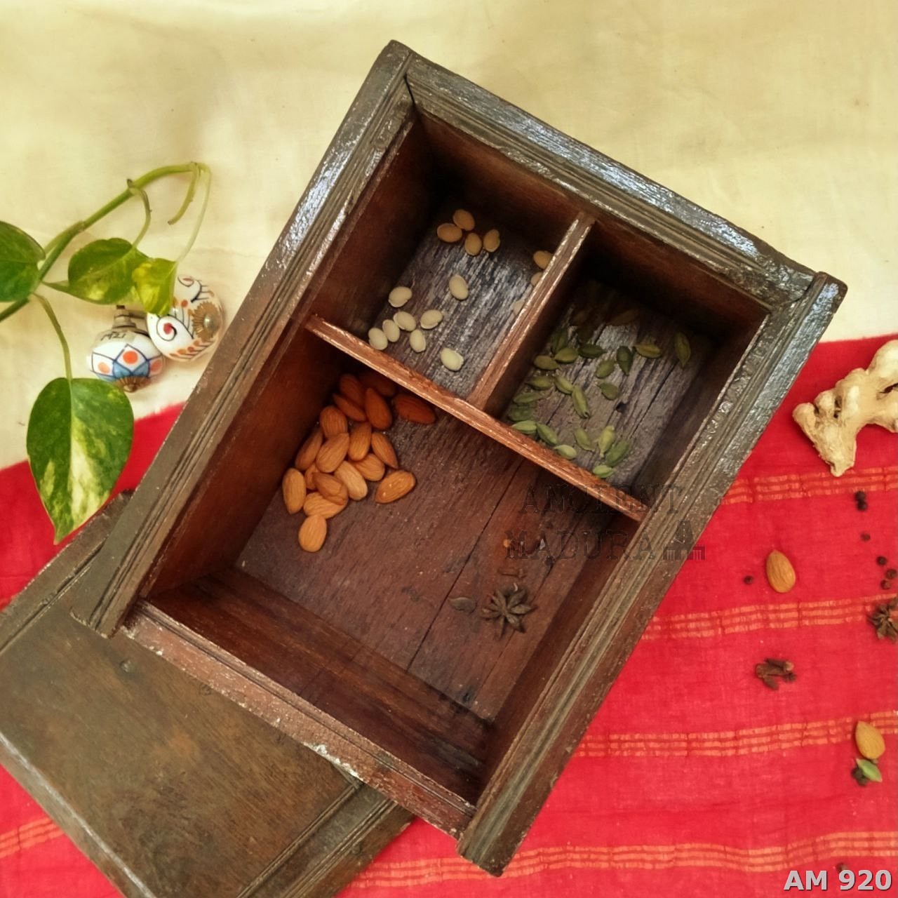 Teak Wooden Spice Box - Vintage box from Chettinad - Ancient Madurai